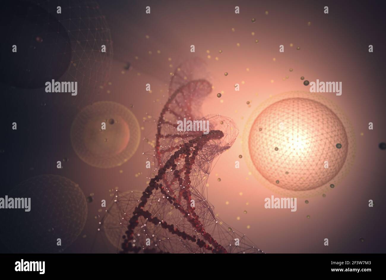 Biotechnology and molecular genetic engineering. 3D illustration of ...