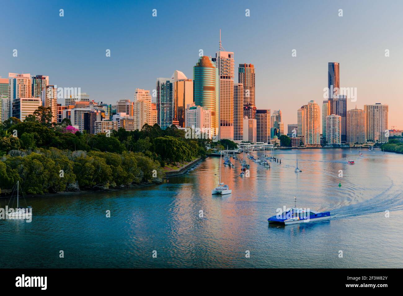 Brisbane city and river viewed from Kangaroo Point. Brisbane is the ...