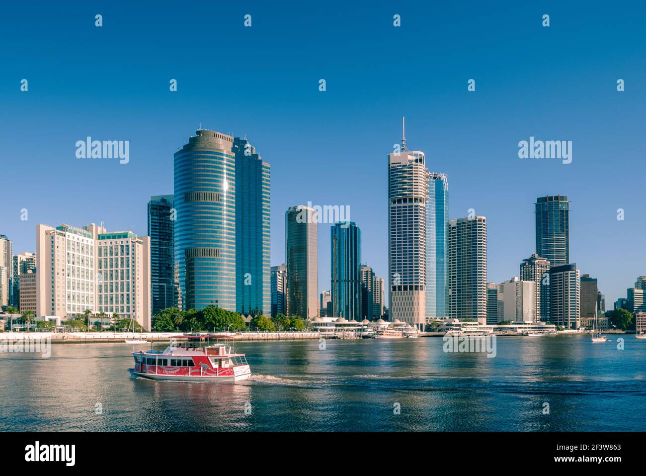 Early morning view of Brisbane city buildings located in the area known ...