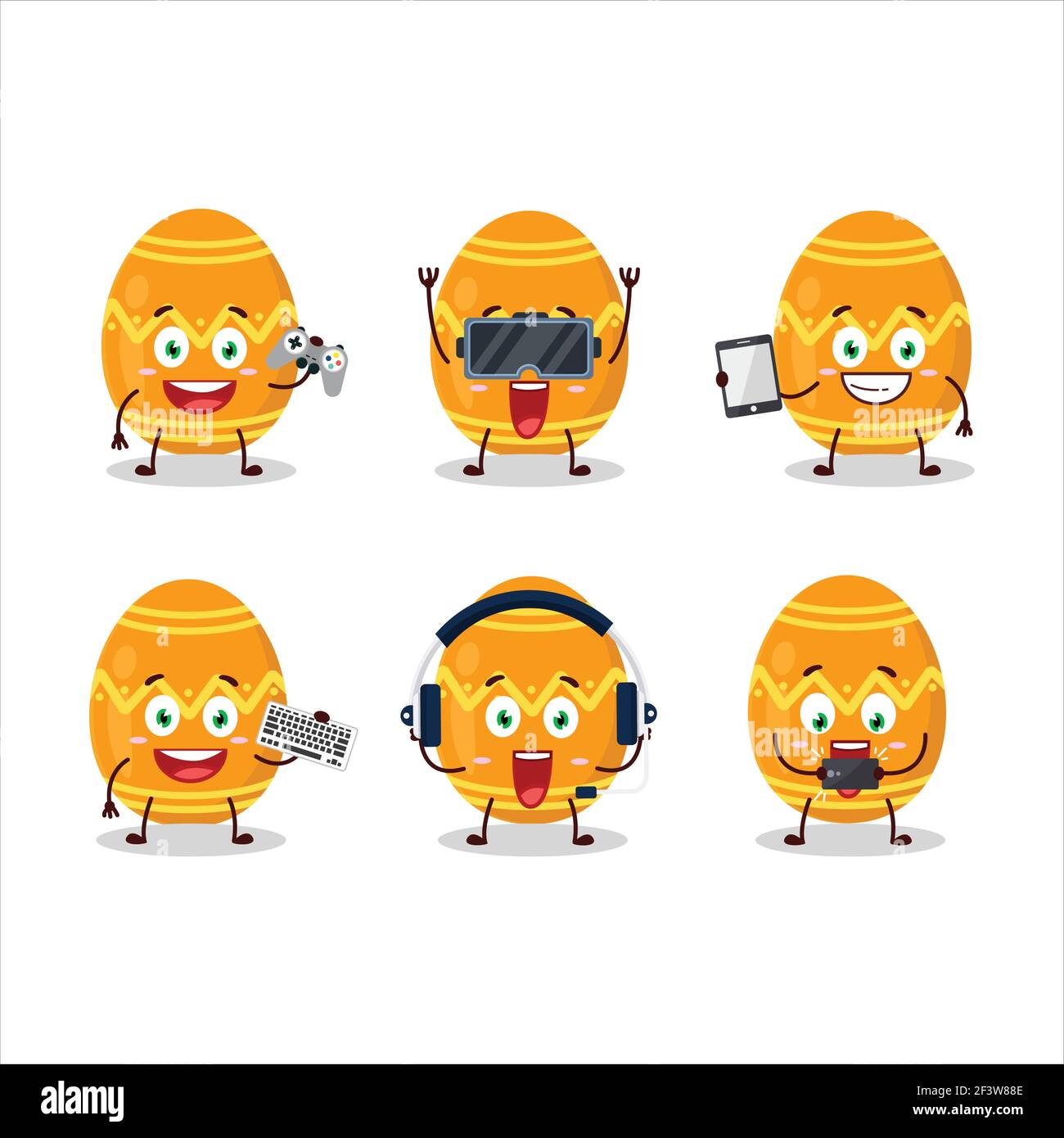 Orange easter egg cartoon character are playing games with various cute ...