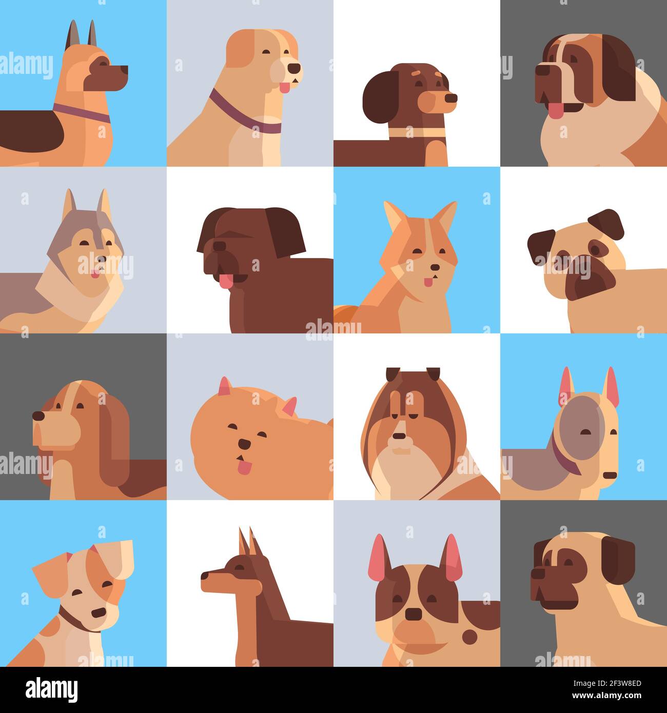 set different purebred dogs furry human friends home pets collection ...