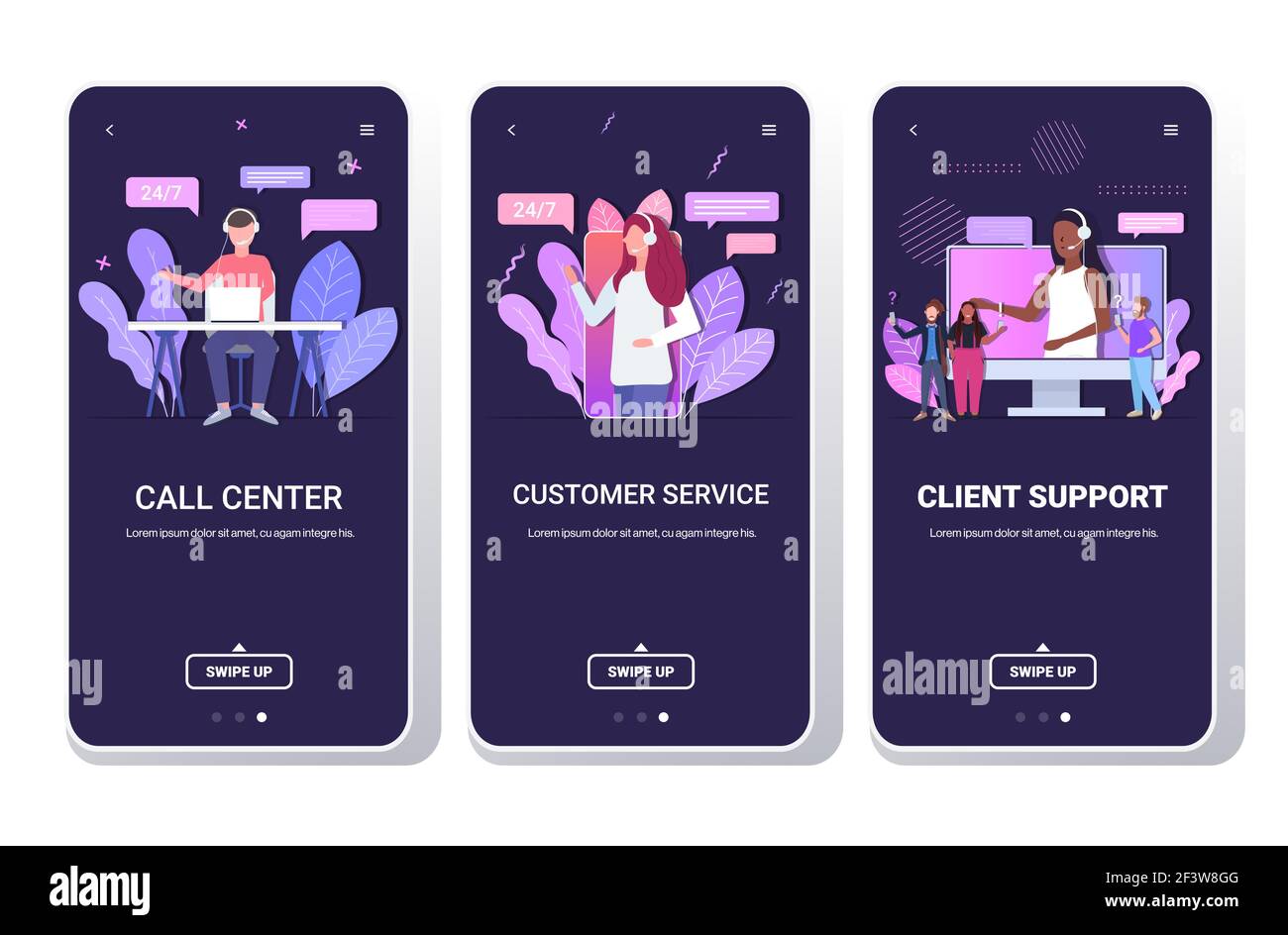 set helpline operators with headset technical client support customer ...