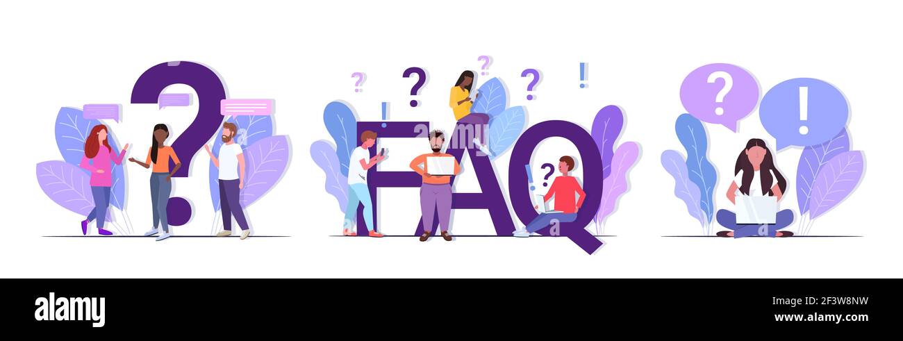 set mix race people with question exclamation marks using digital ...