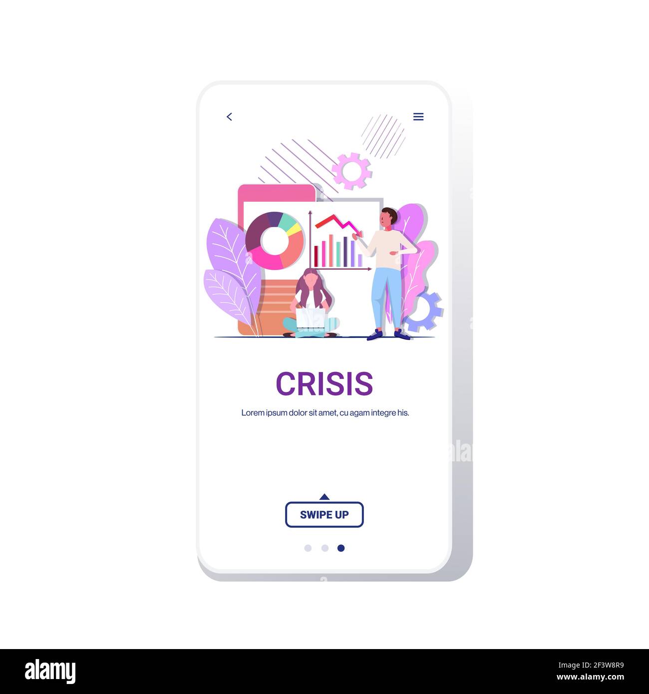 stressed businesspeople analyzing downward chart diagram economic arrow ...