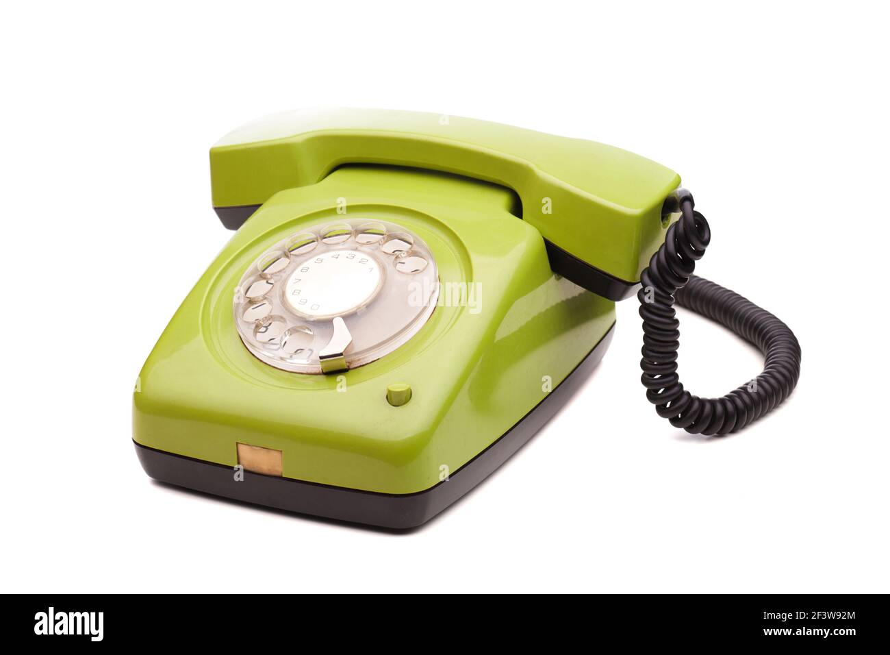 Green telephone retro style on white background. Vintage phone handset ...