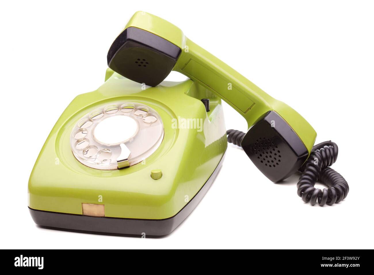 Green telephone retro style on white background. Vintage phone handset ...