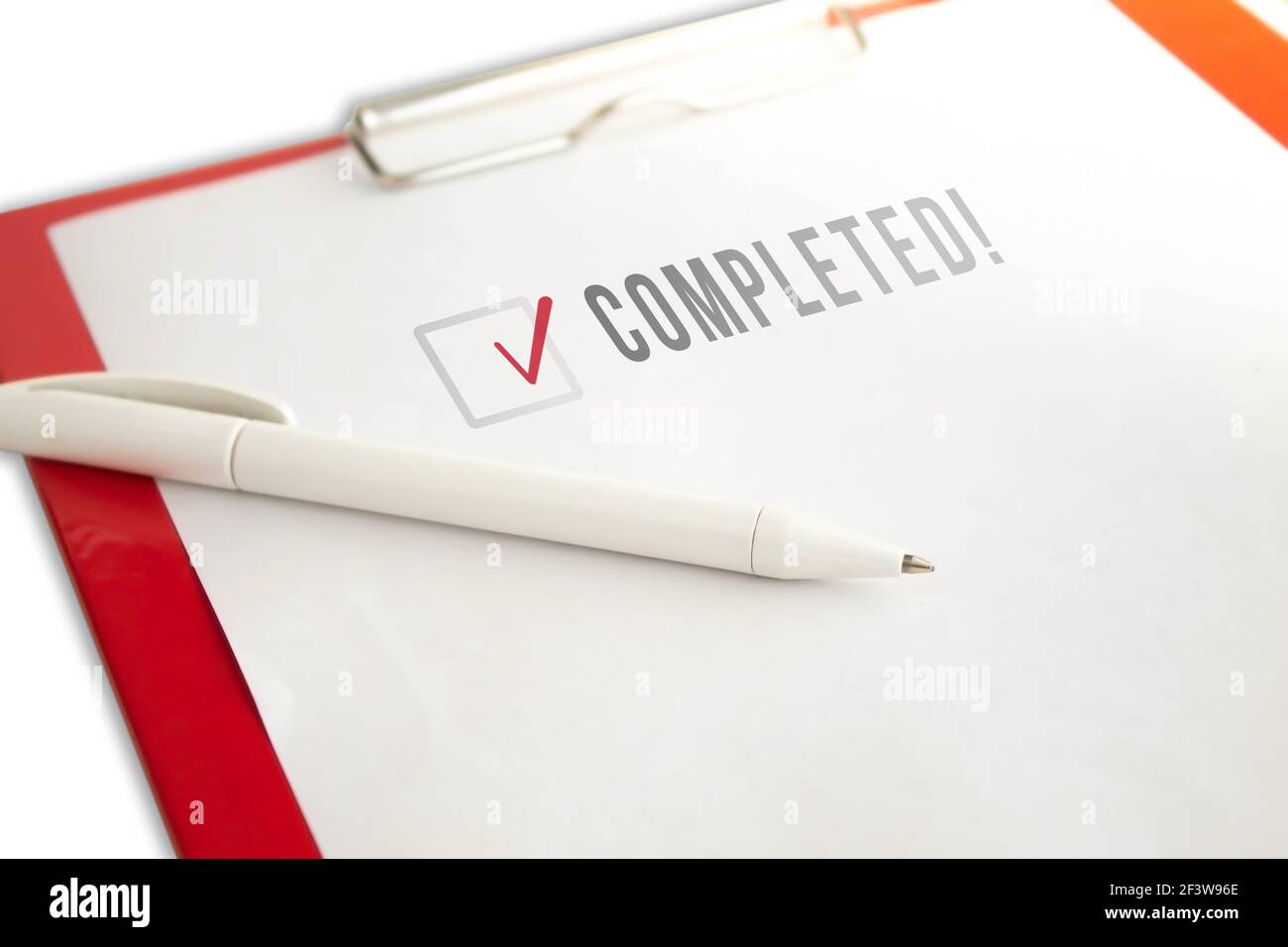 Plastic tablet with a white sheet of paper on a white background. View ...