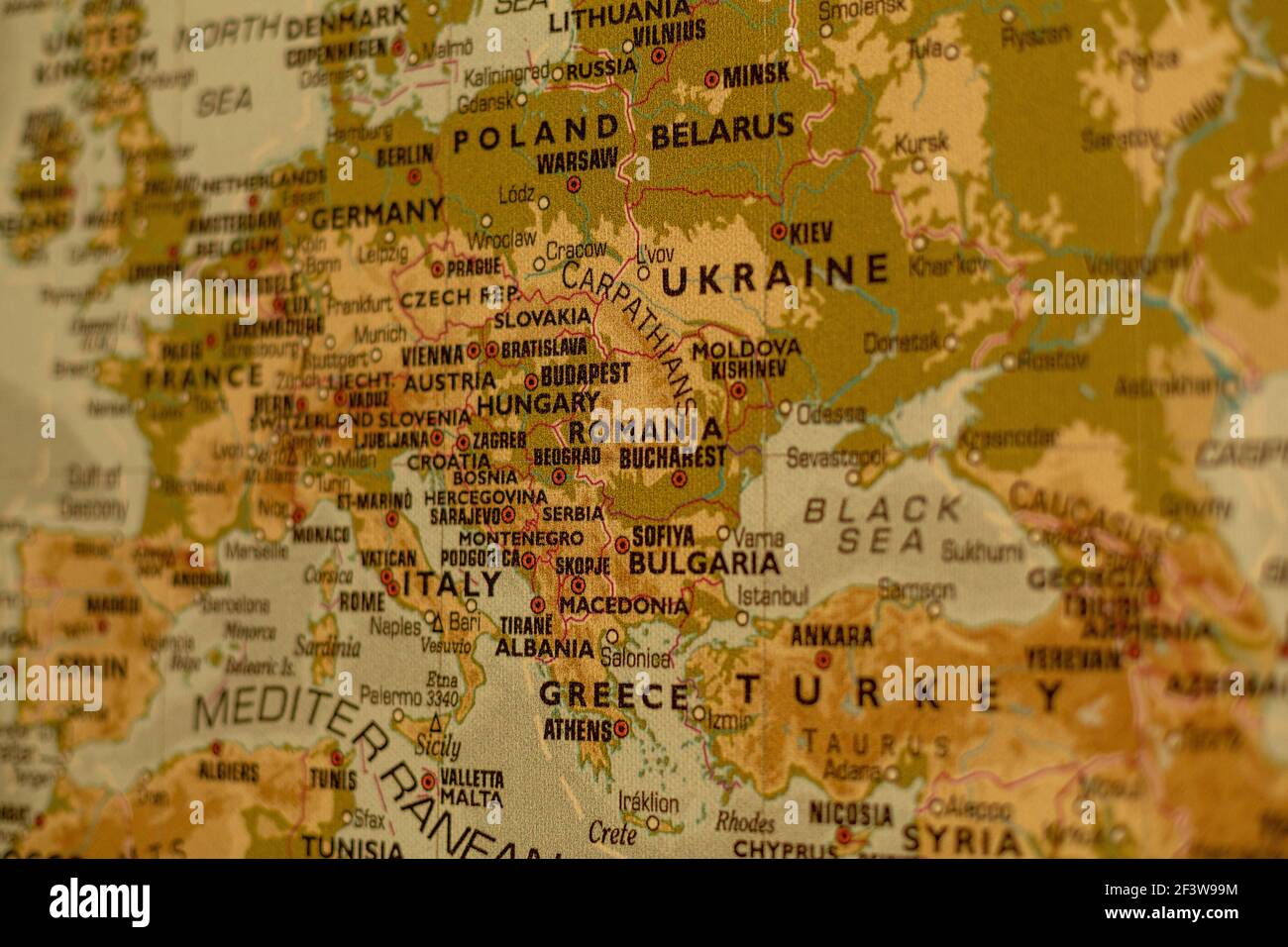 A Closeup Of A Map Of Europe Printed On Fabric Stock Photo - Alamy