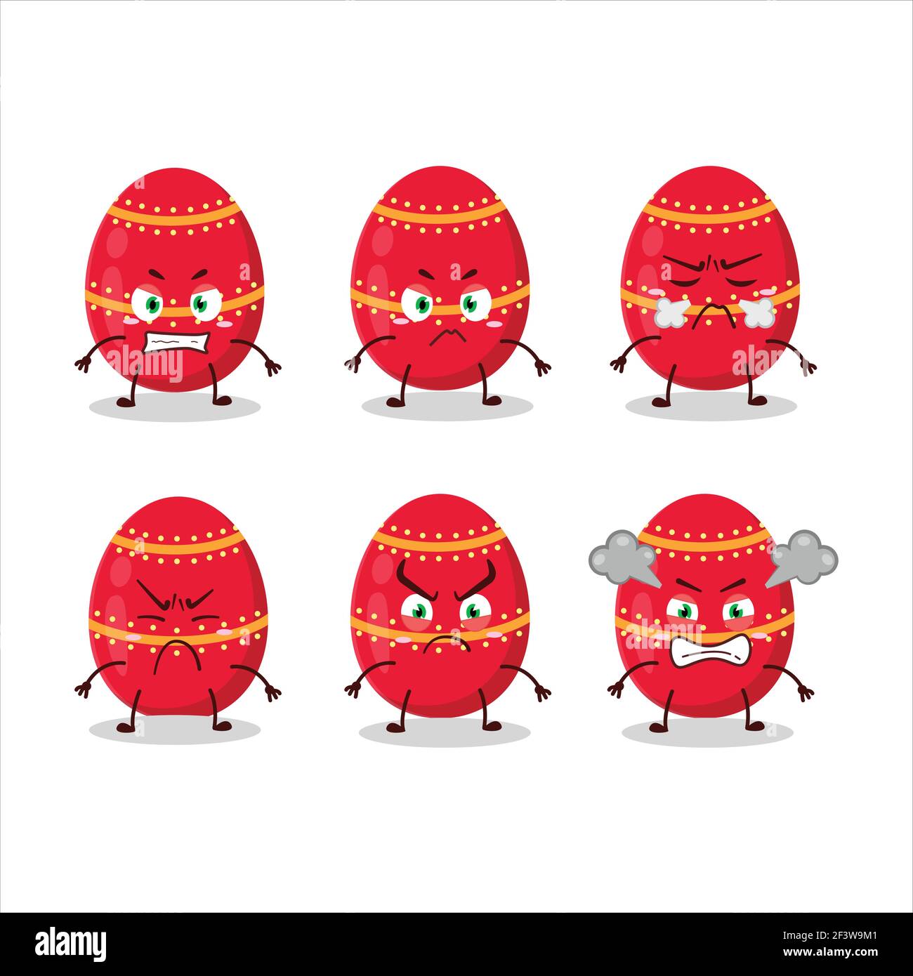 Red easter egg cartoon character with various angry expressions. Vector ...