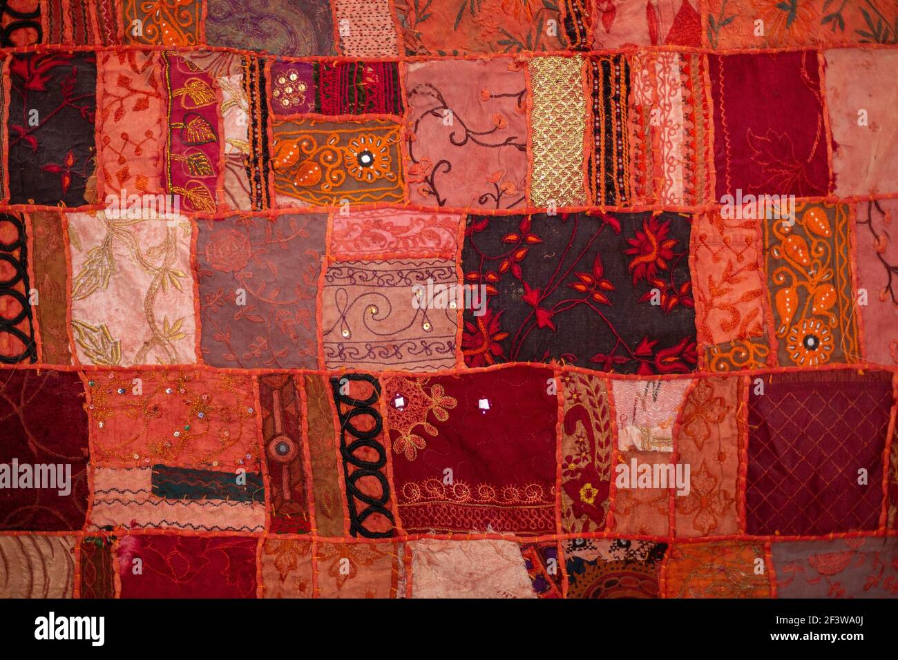 Closeup Section Of Red Handcrafted Patchwork Stock Photo - Alamy