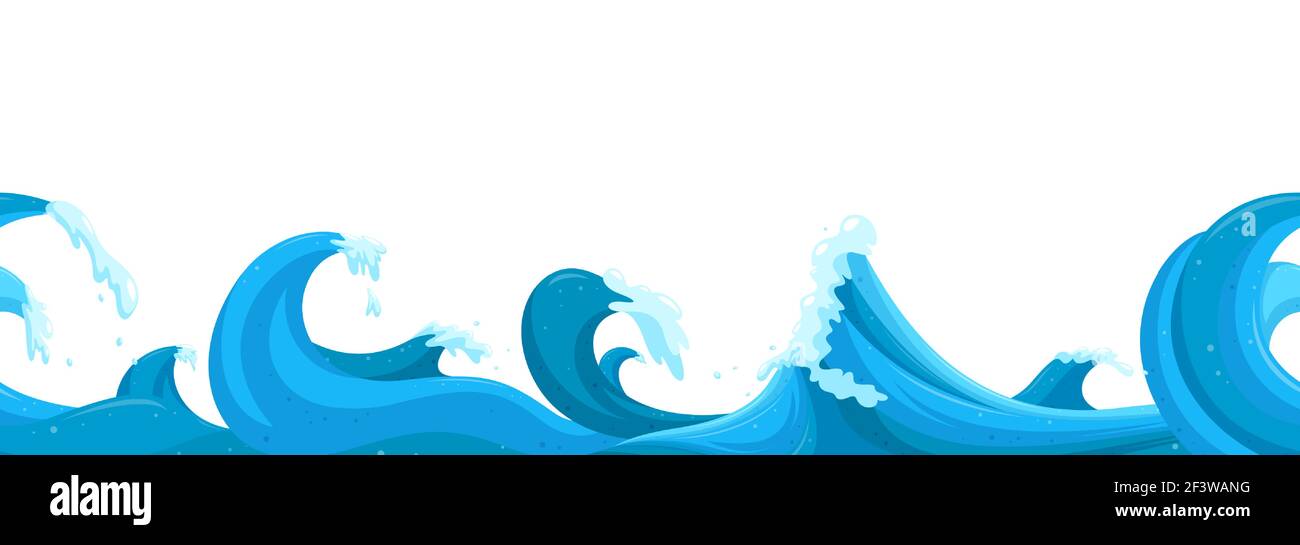 Wavy seascape horizontal seamless pattern. High stormy waves landscape ...