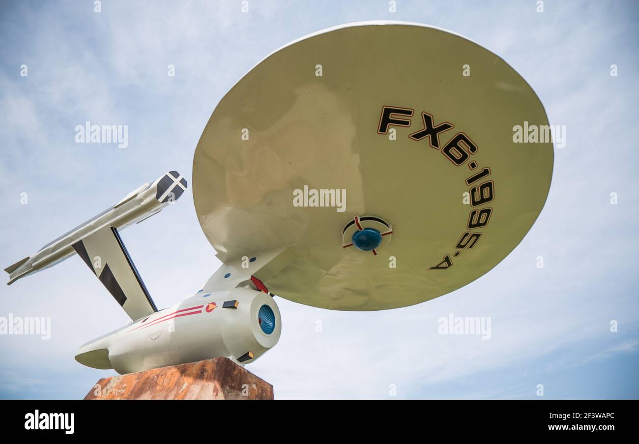 view of Star Trek starship statue, Vulcan, Alberta, Canada Stock Photo ...