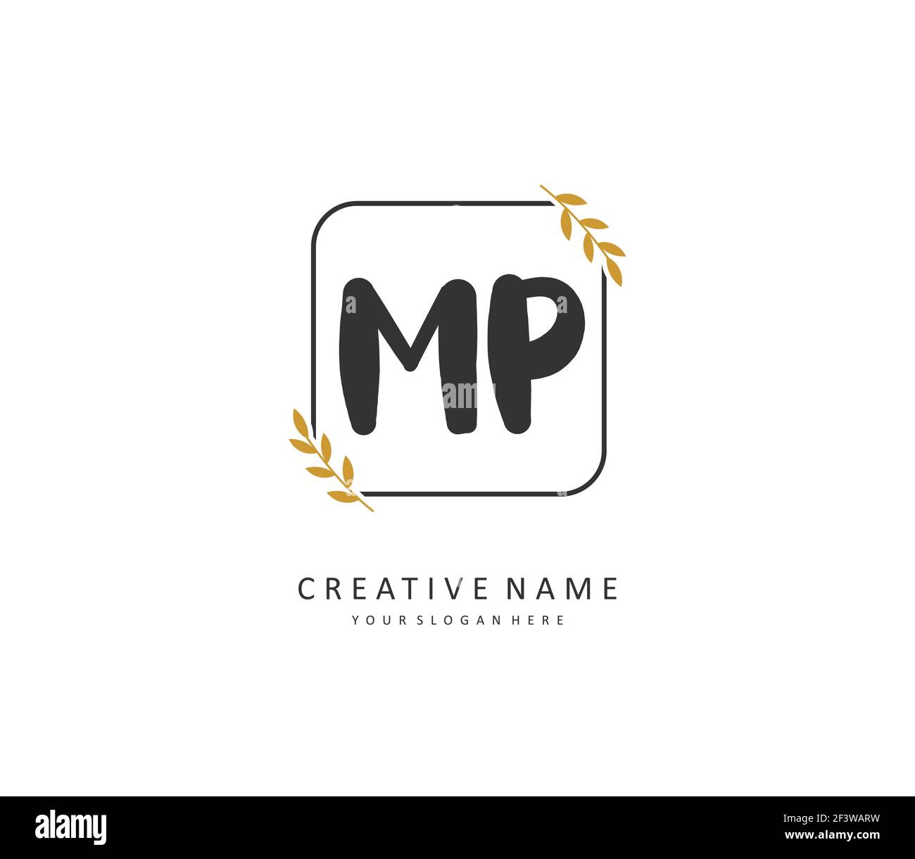 MP Initial letter handwriting and signature logo. A concept handwriting initial logo with ...