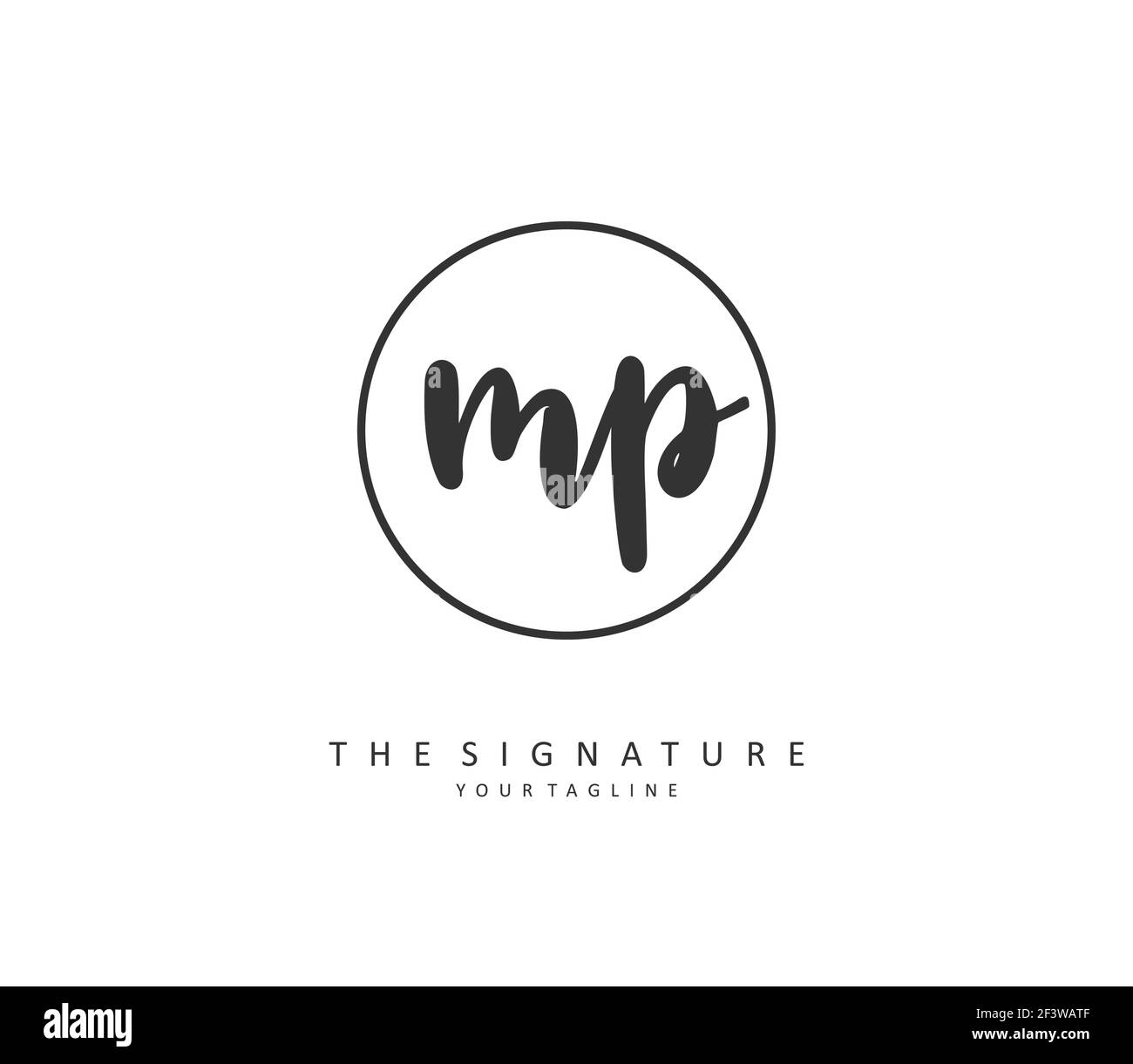 MP Initial letter handwriting and signature logo. A concept handwriting initial logo with ...