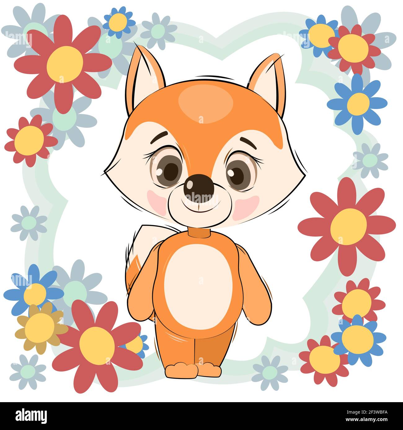 Little fox cub. Isolated object on a white background. Cheerful kind ...
