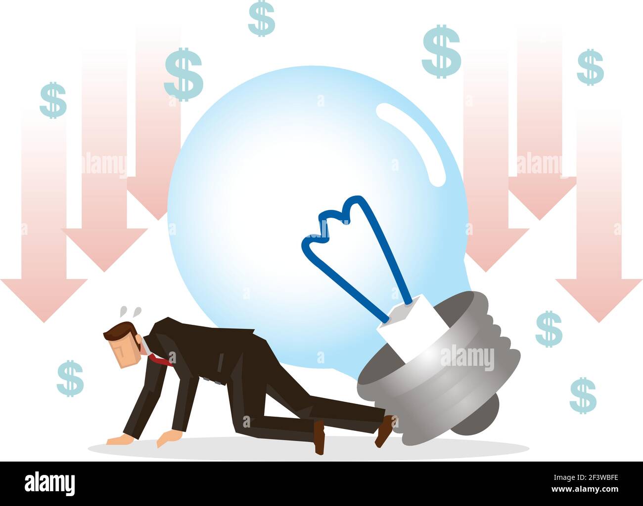 Worried businessman with a empty light bulb crashing on him. Concept of ...