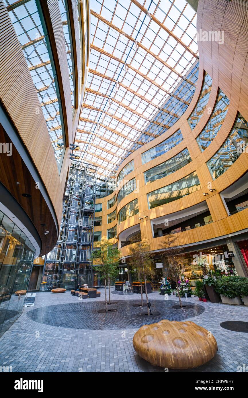 looking up at a modern building courtyard, The Atrium, Victoria ...
