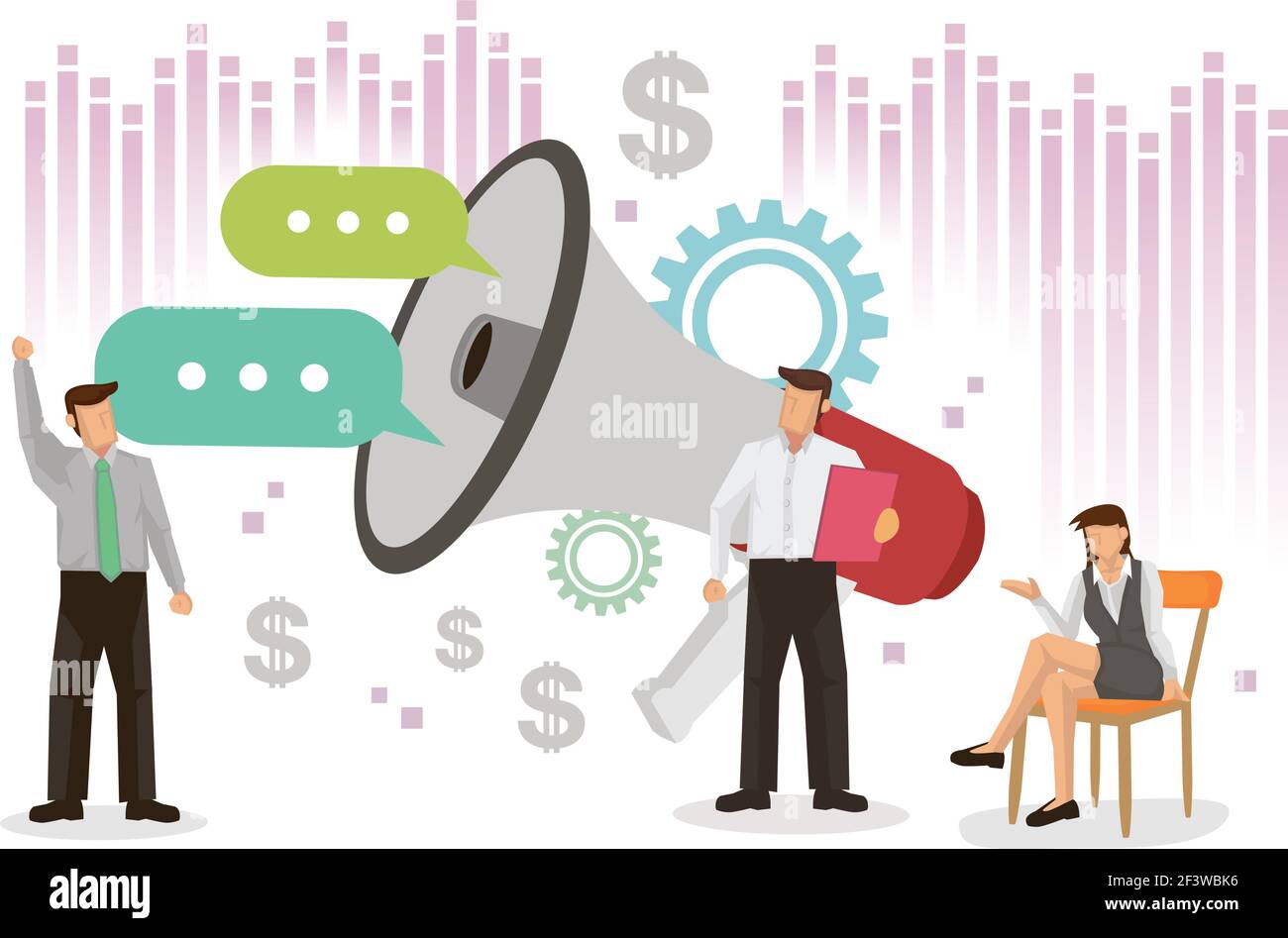 Business people with gaint megaphone. Concept of business promotion ...