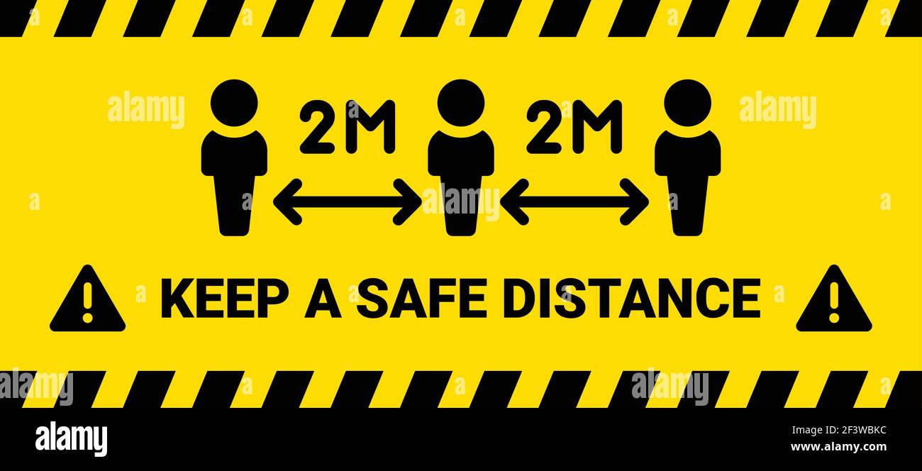 Keep A Safe Distance Yellow Banner Sign Stock Vector Image & Art - Alamy