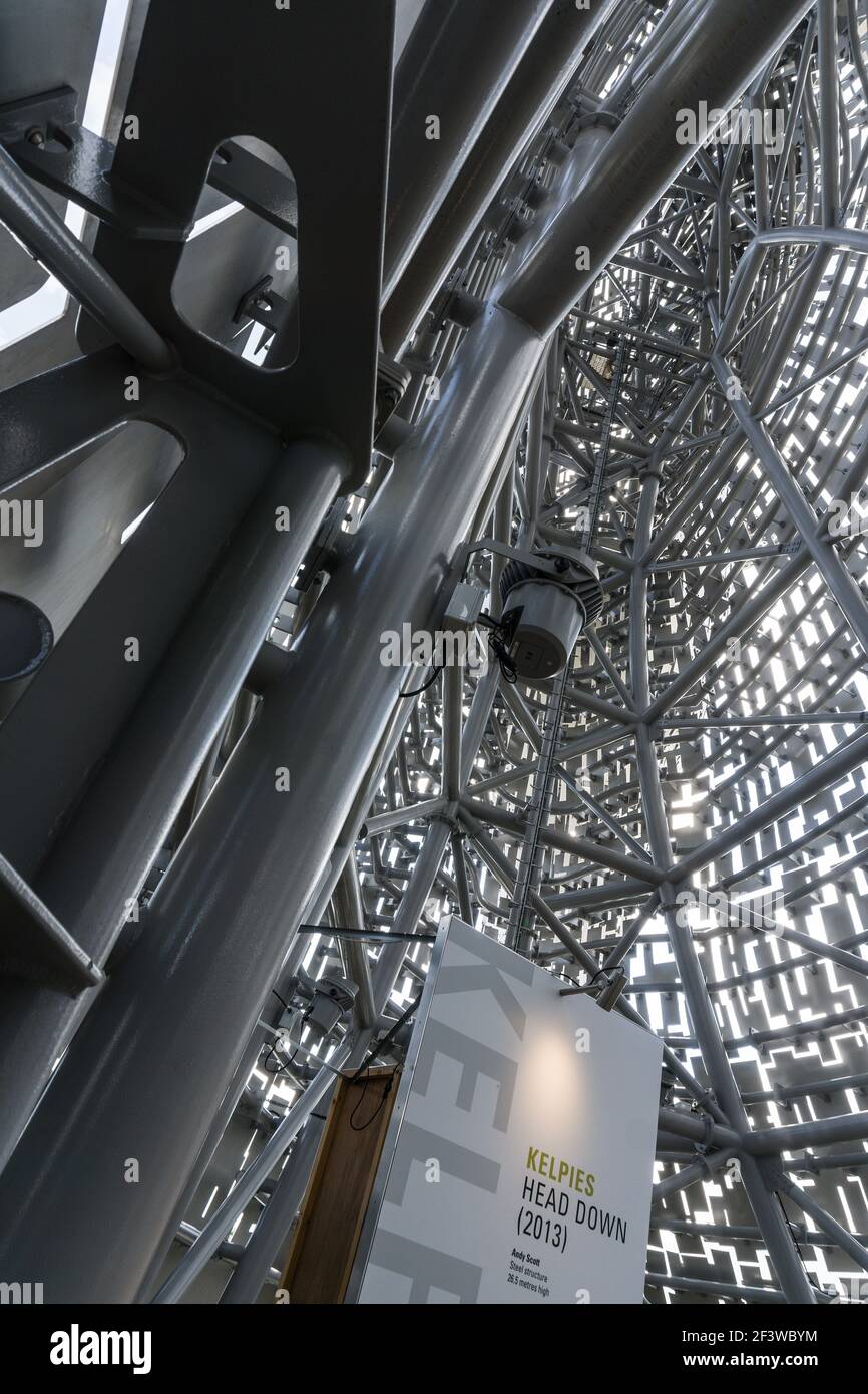 Interior view of the structure of The Kelpies, largest equine ...