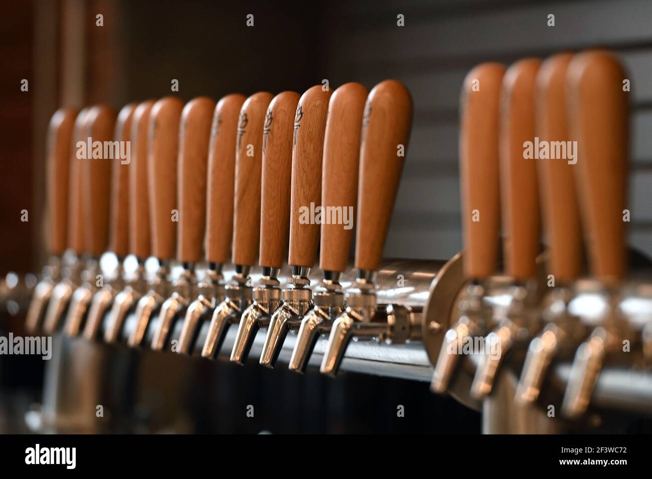 New York, USA. 17th Mar, 2021. Multi-head beer taps inside Torch ...