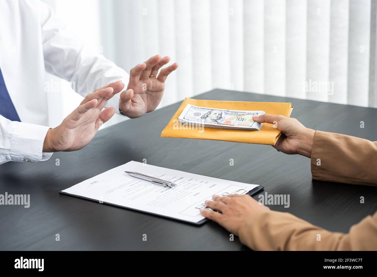 Businessman partner hand gesture rejecting refusing money ...