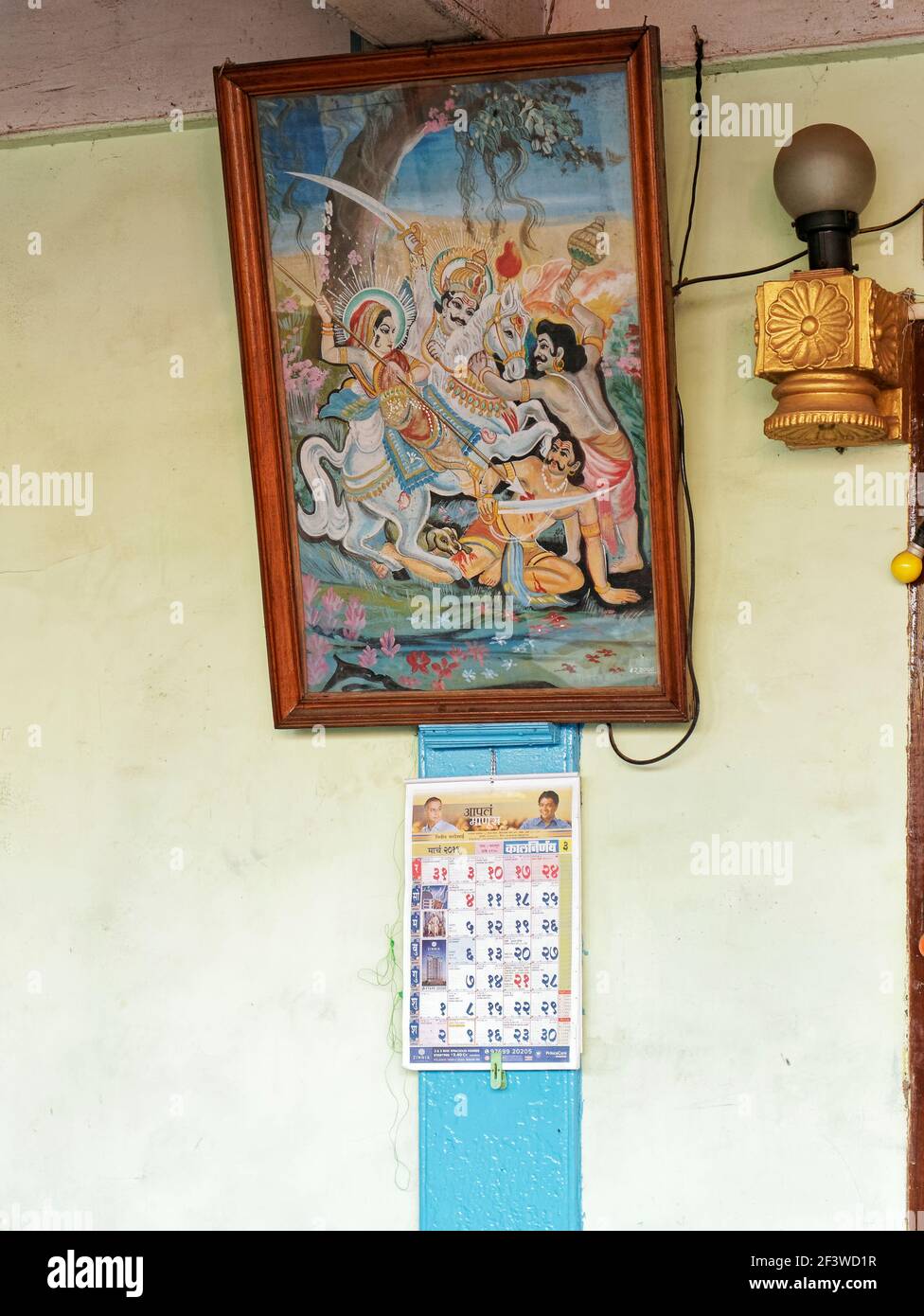 31 03 2019 Mahishasura Mardini Painting at Wooden Door Pillar beam at ...