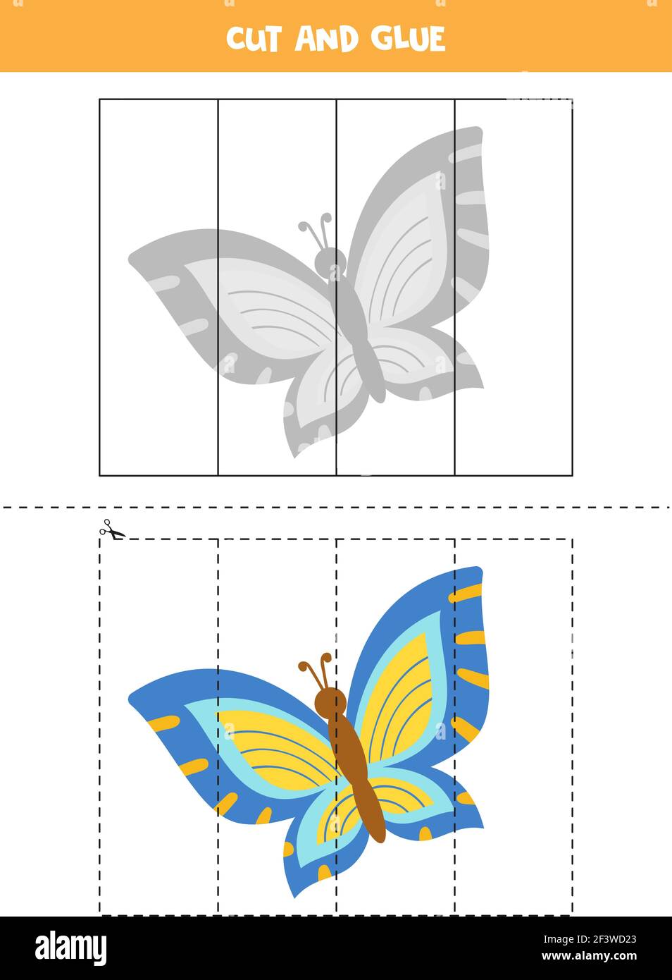 Cut and glue game for kids with cute butterfly. Cutting practice for ...