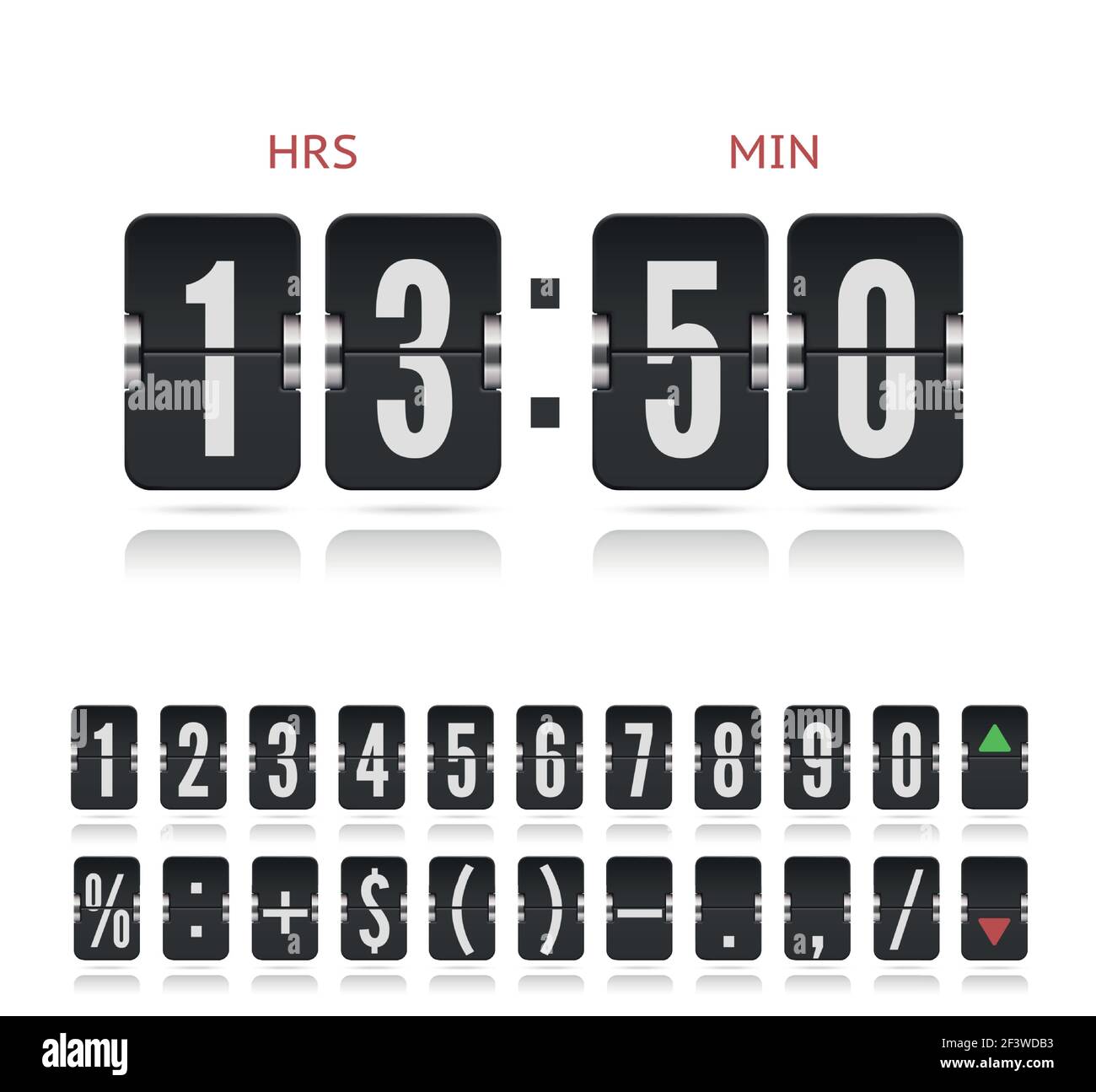 Vintage flip clock time counter vector template. Scoreboard number and stock exchange symbol ...