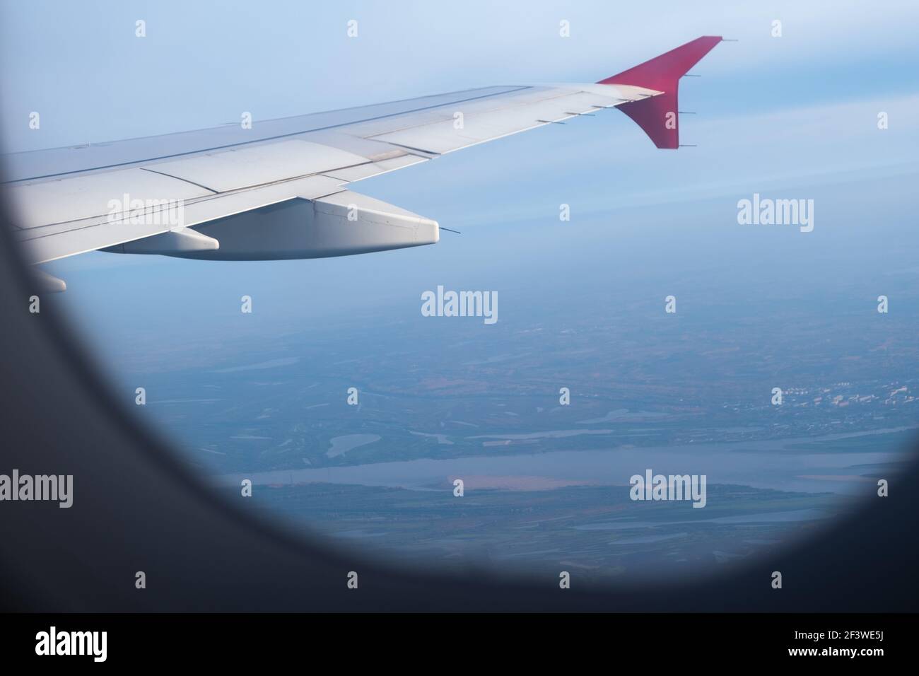 airplane flying view from inside window aircraft of Traveling Stock ...