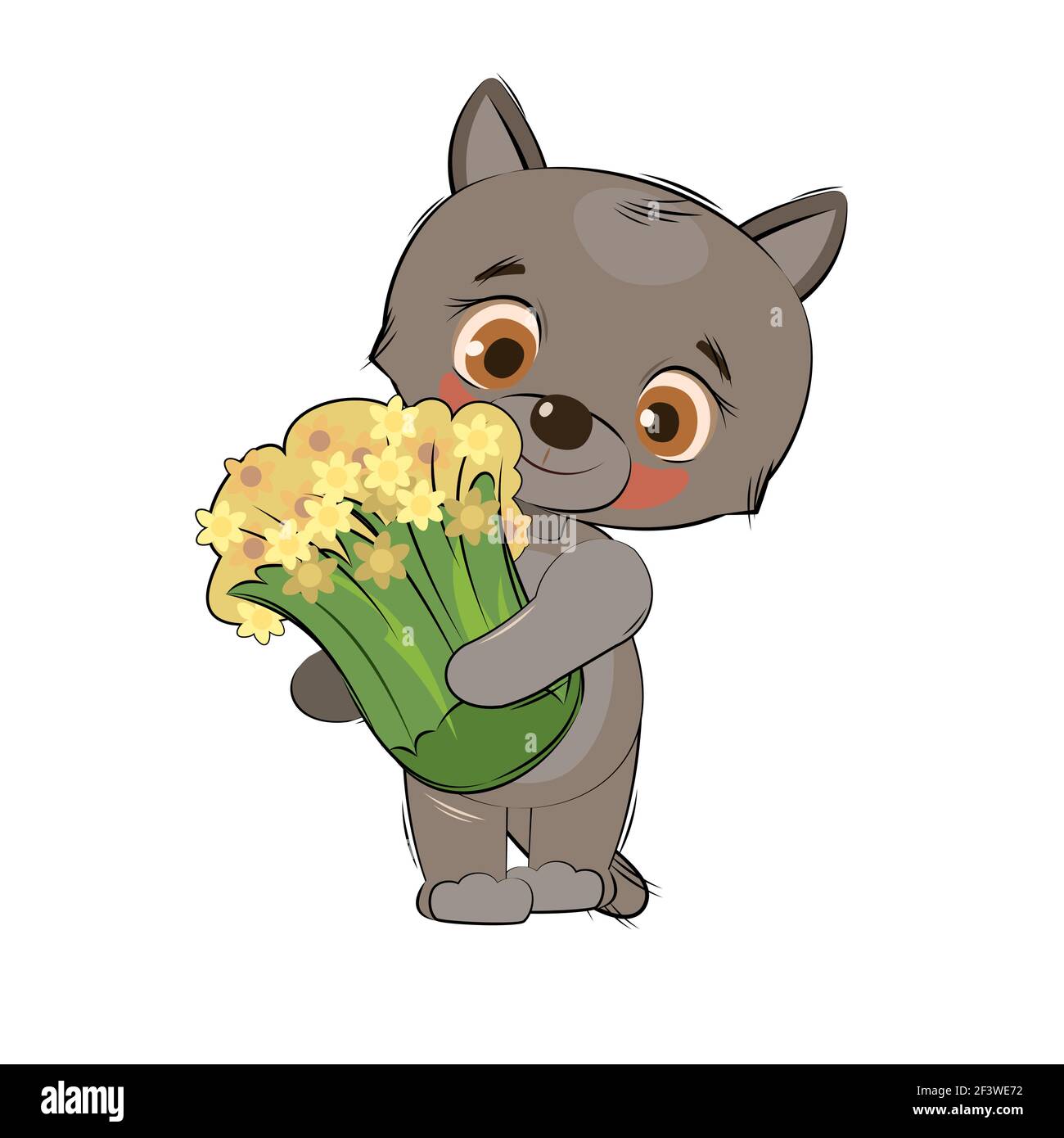 Little wolf cub. Isolated object on a white background. Cheerful kind ...