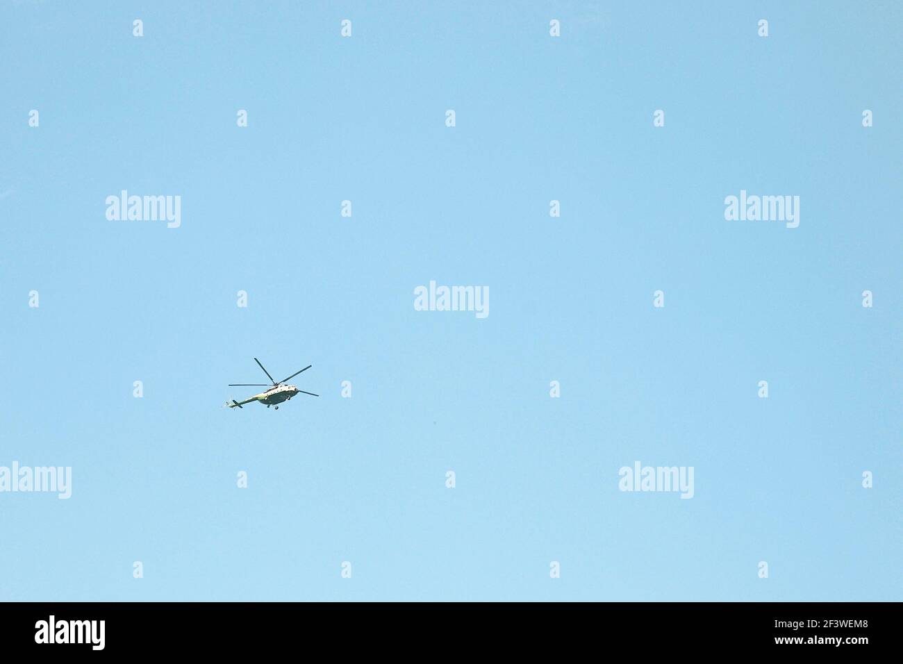 View of a helicopter in the sky. Helicopter ground view Stock Photo - Alamy