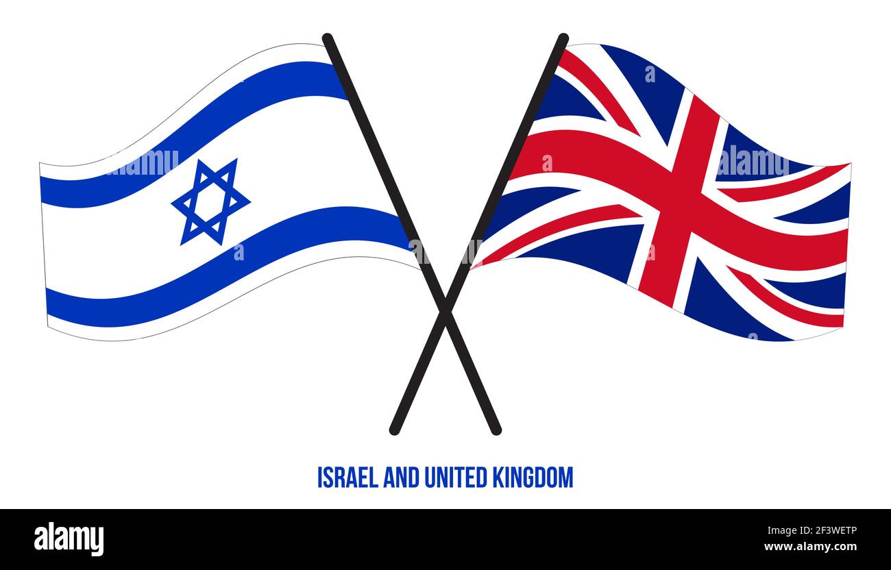 Israel and United Kingdom Flags Crossed And Waving Flat Style. Official ...
