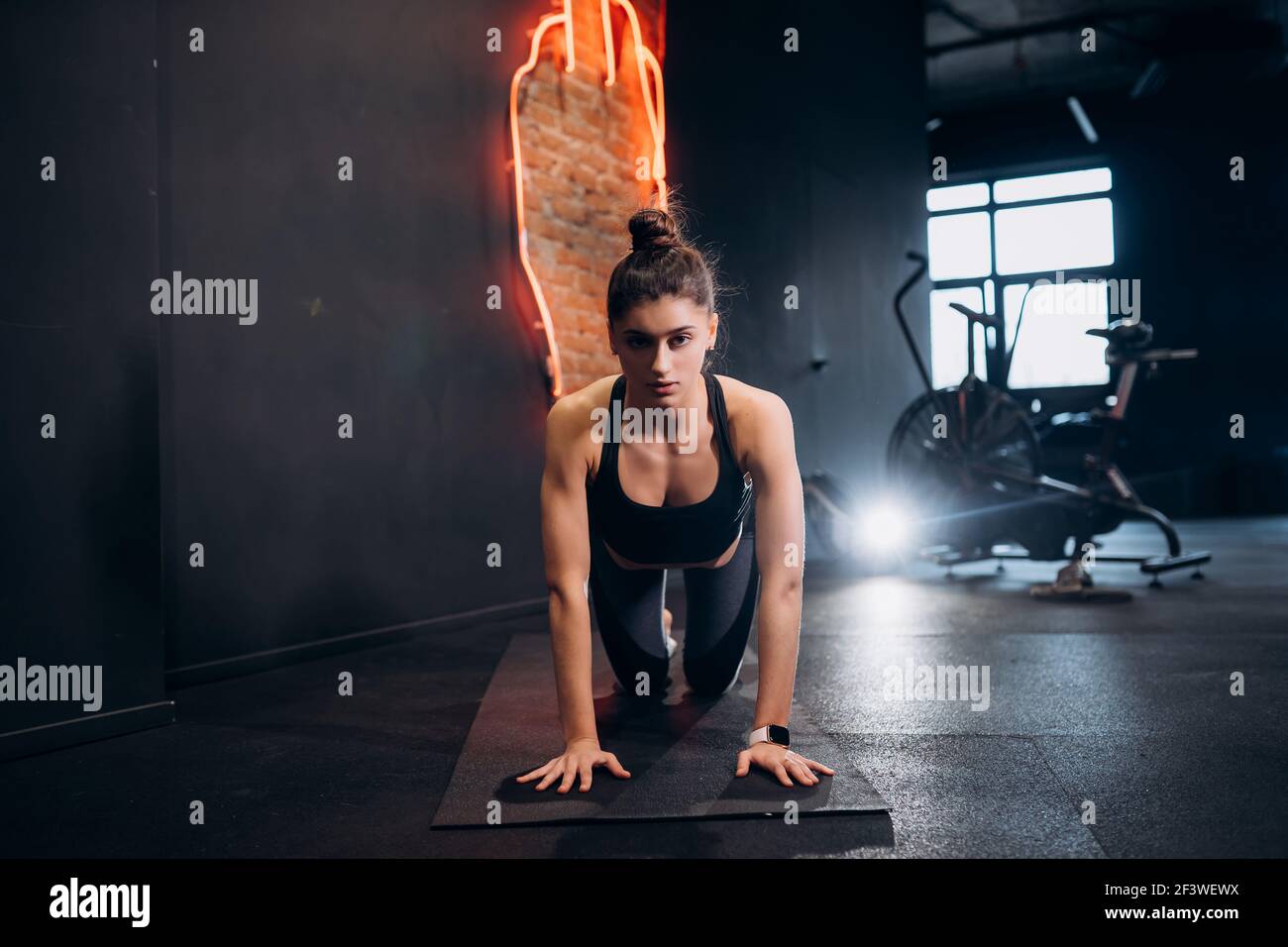 Fitness woman stretching doing pilates stretches exercises Stock Photo ...