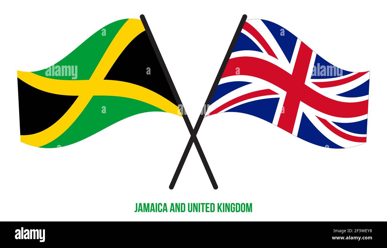 Jamaica and United Kingdom Flags Crossed And Waving Flat Style ...