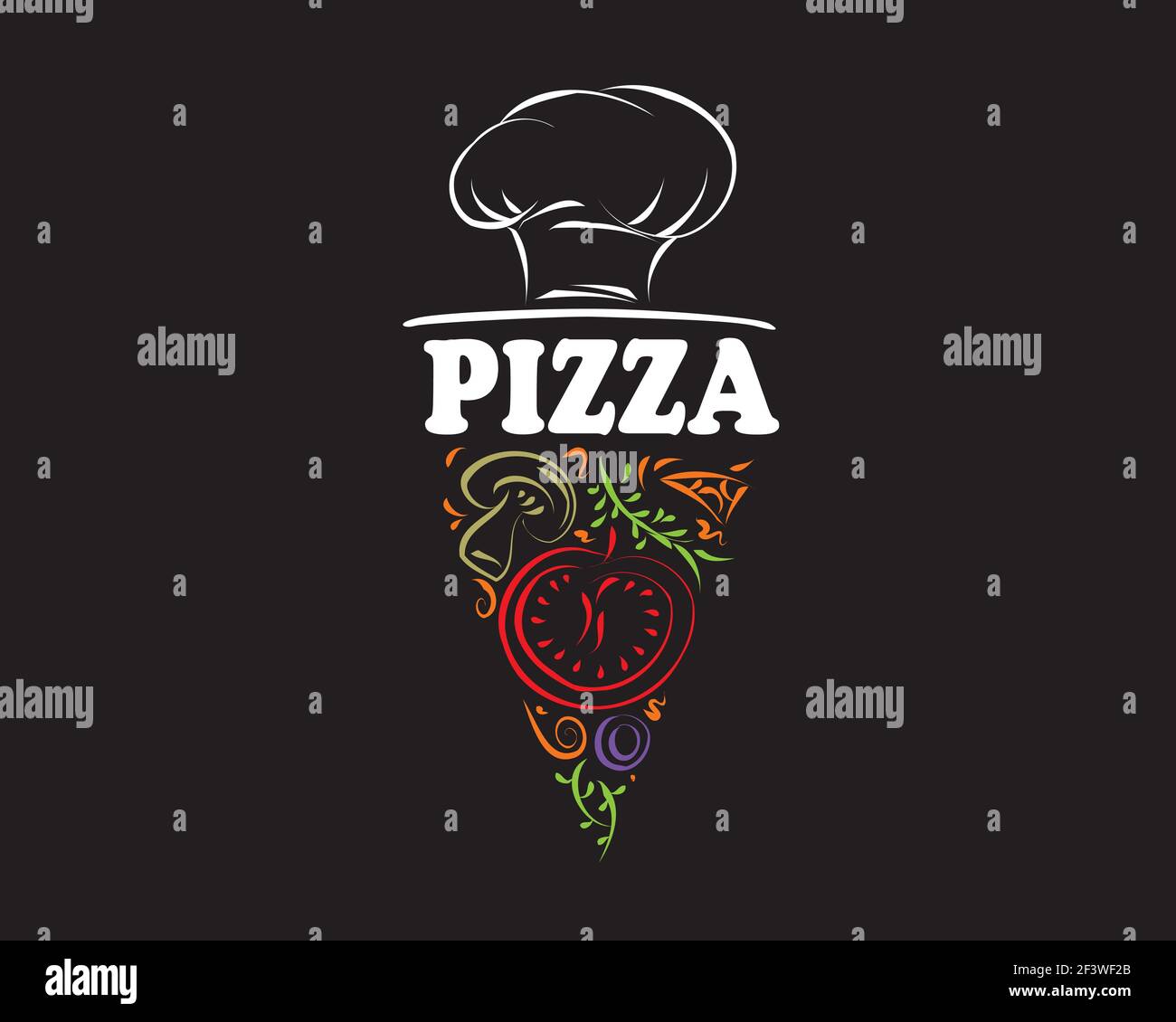 Hand drawn vector pizza logo on black background Stock Vector Image ...