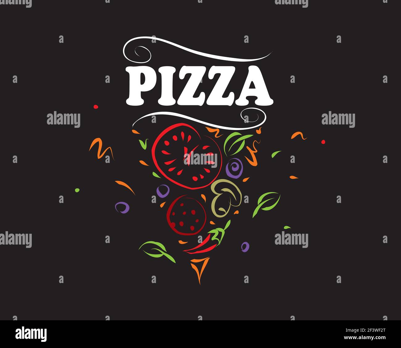 Hand drawn vector pizza logo on black background Stock Vector Image ...