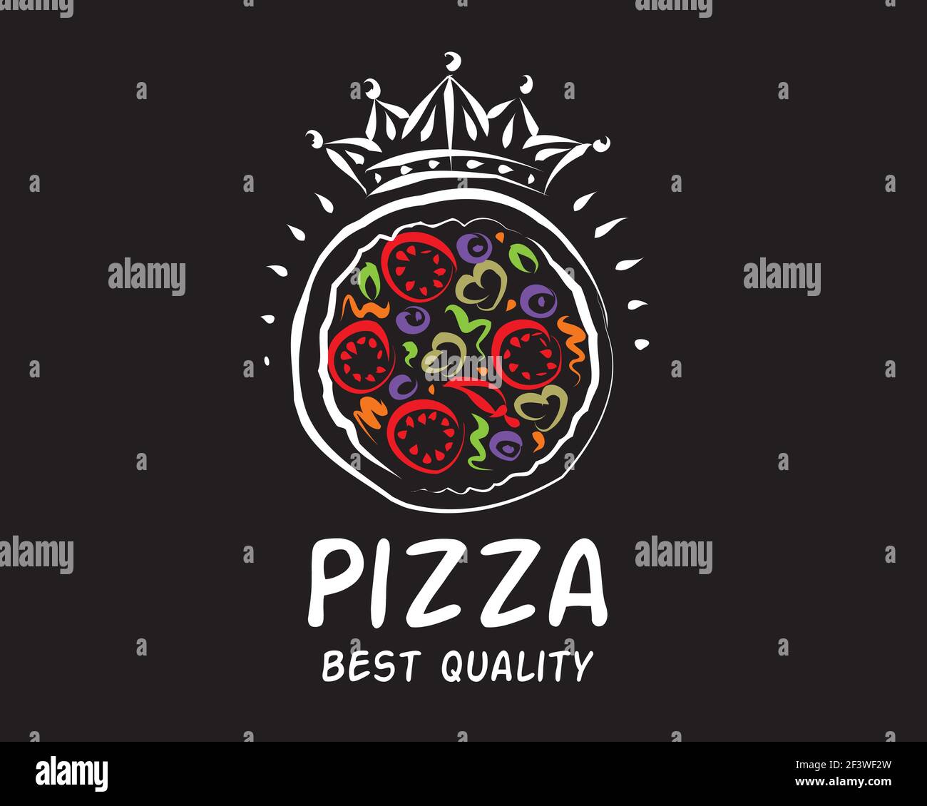 Hand drawn vector pizza logo on black background Stock Vector Image ...