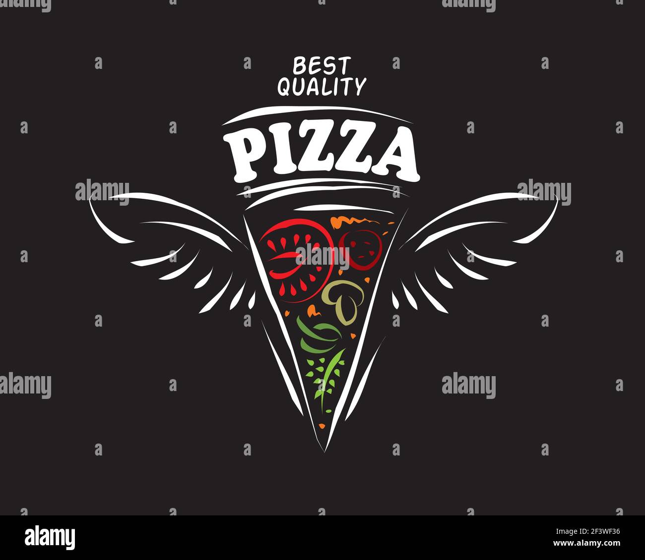 Hand drawn vector pizza logo on black background Stock Vector Image ...