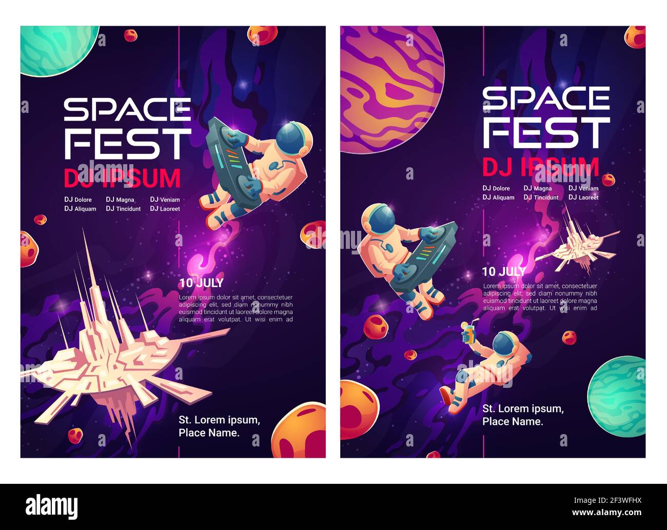 Space fest cartoon flyers, invitation to party Stock Vector Image & Art ...