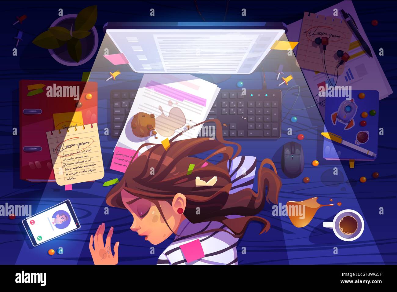 Woman working office night Stock Vector Images - Alamy