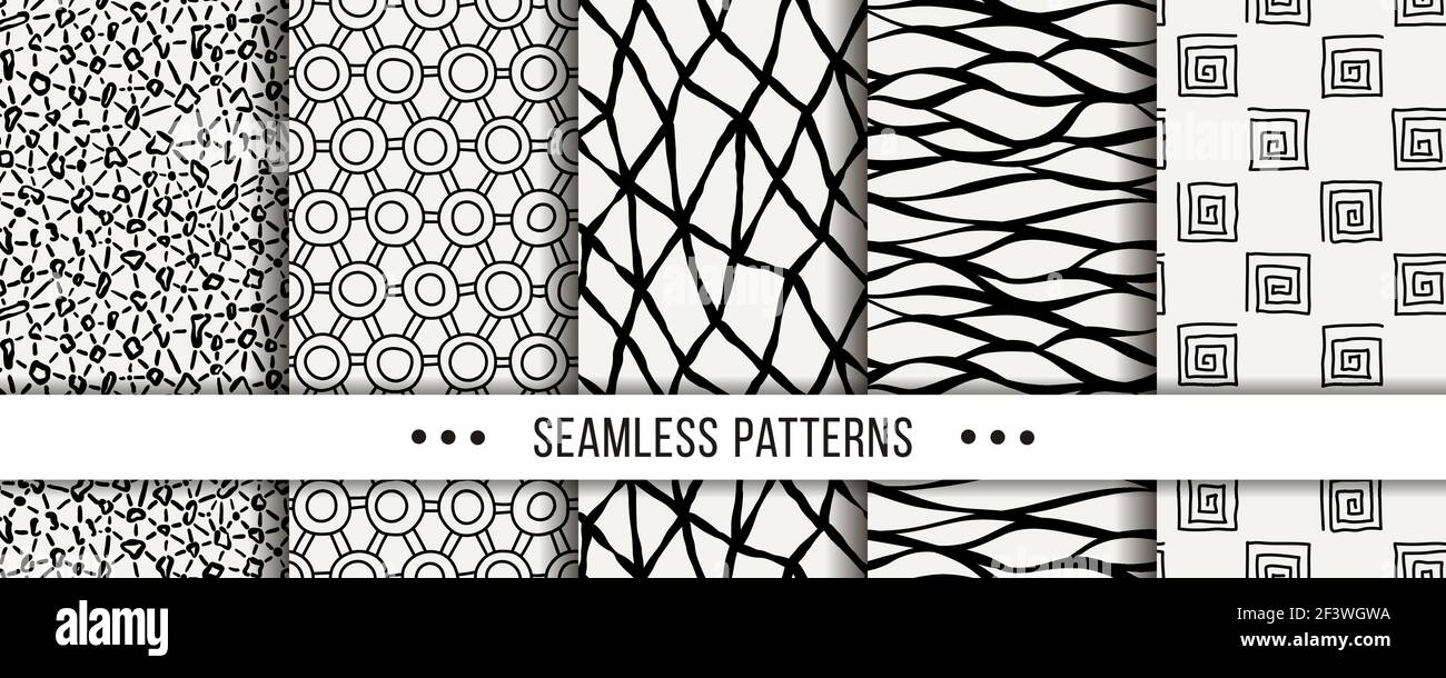 Cute collection of doodle hipster seamless patterns. Ornament set for your design, wallpaper ...