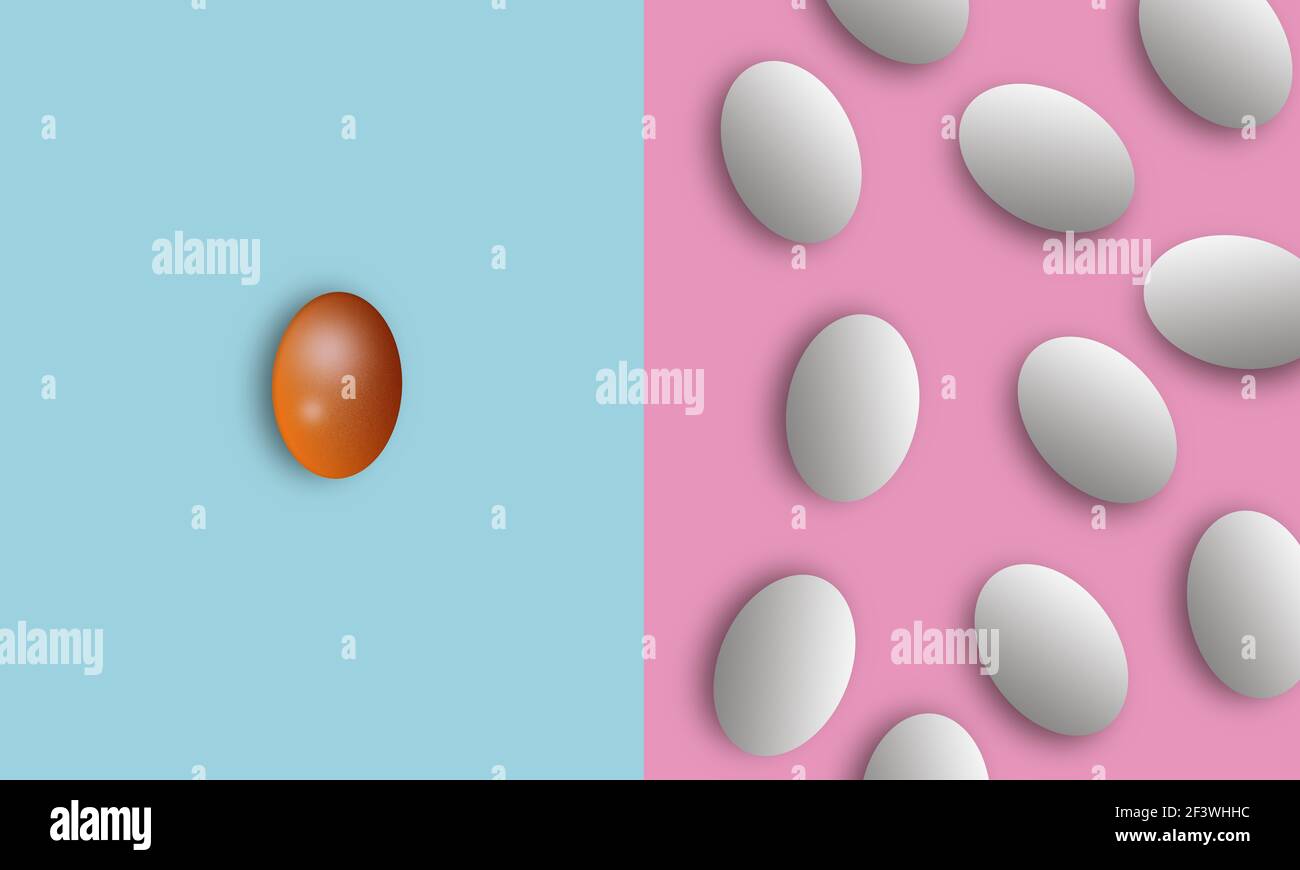 Group and individuality egg concept. golden egg vs white normal eggs ...