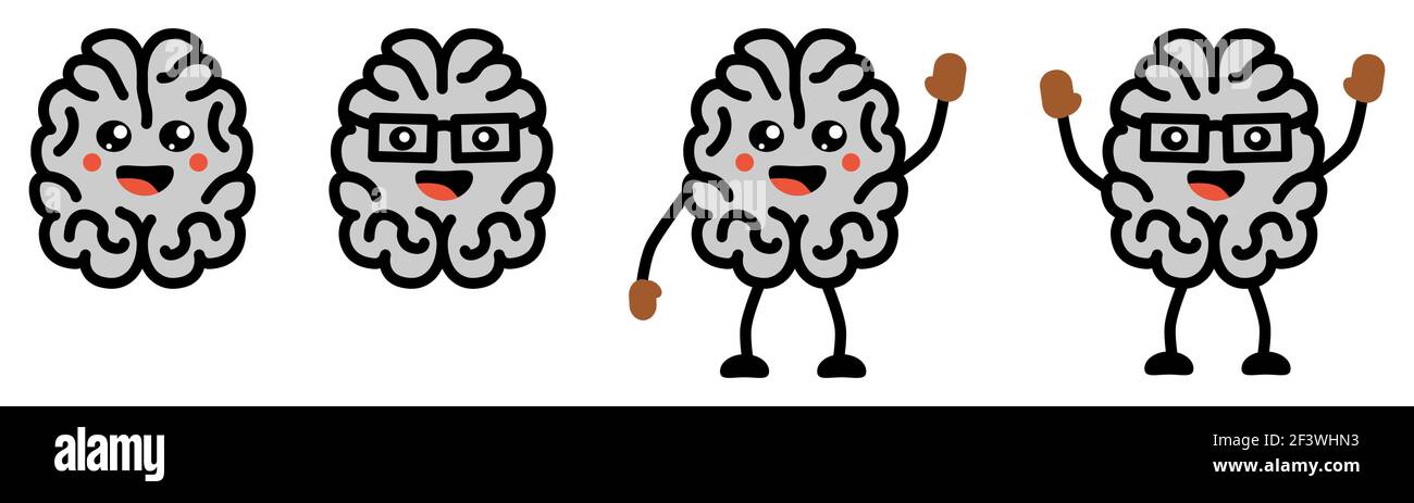 Cute Kawaii style happy smiling brain icon Stock Vector Image & Art - Alamy