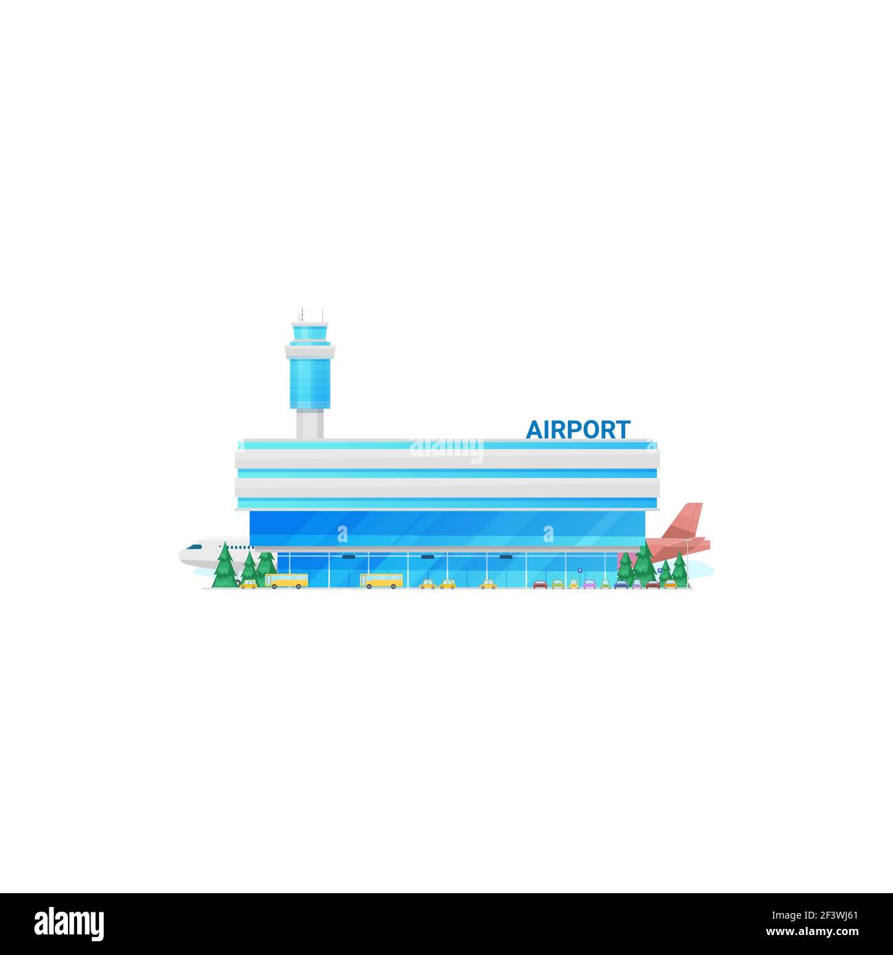 Airport building, terminal, traffic control tower isolated icon. Vector ...