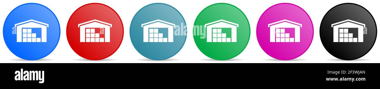 Warehouse, storage vector icons, set of circle gradient buttons in 6 ...