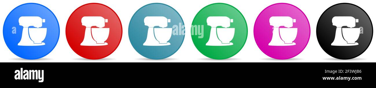 Planetary mixer, kitchen equipment vector icons, set of circle gradient ...