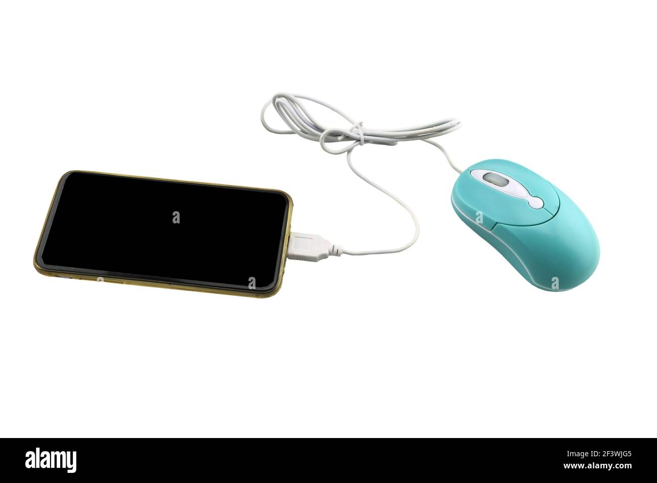 computer mouse and cell phone concept of communication on white ...