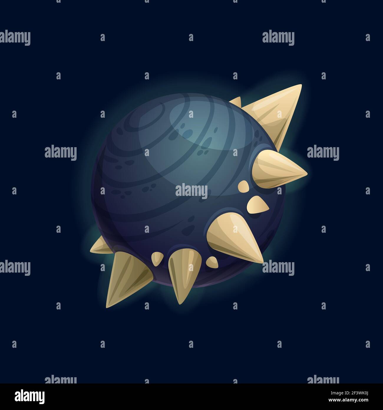 Fantasy planet with thorns or fangs, satellites in space, far alien ...
