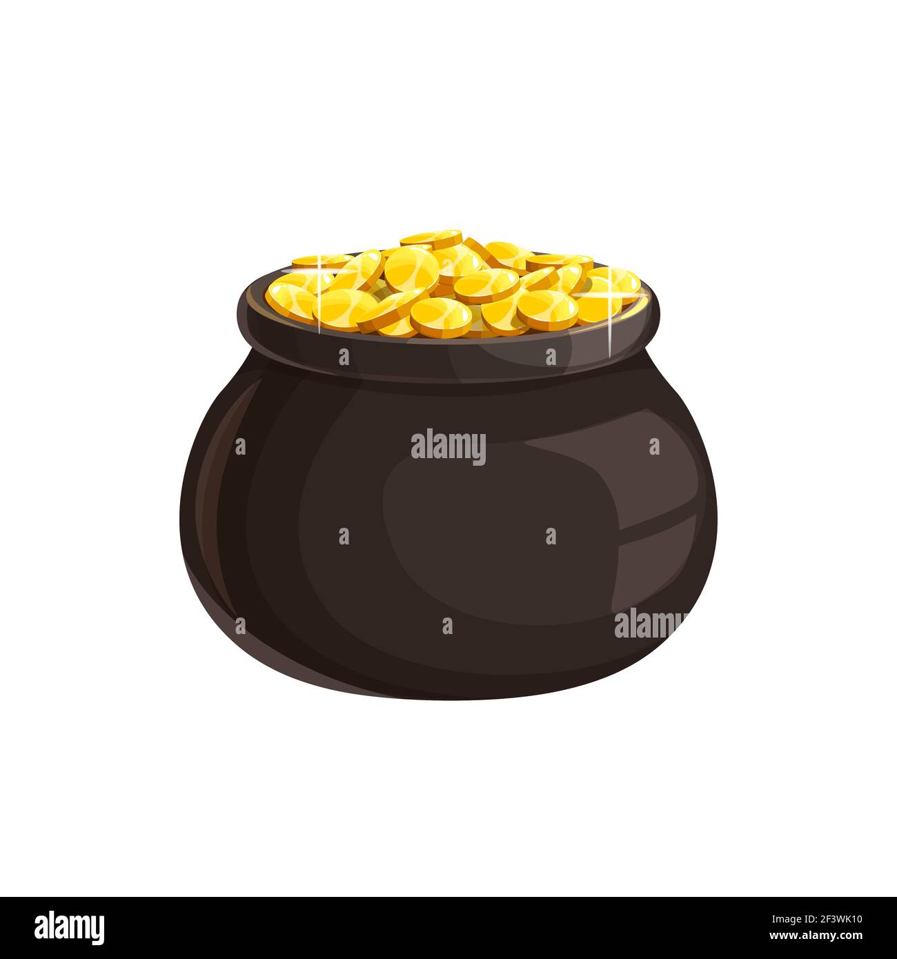 Pot with gold vector icon, cauldron with golden coins, money ...